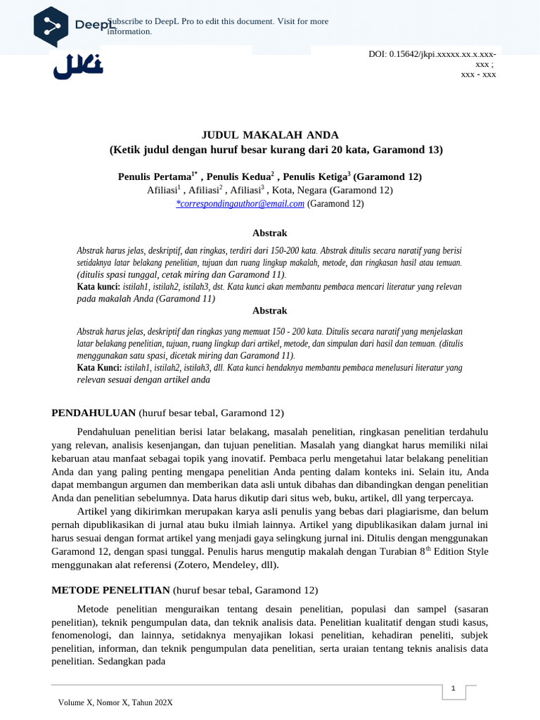 Contoh Template Artikel Jurnal Kependidikan Islam | PDF