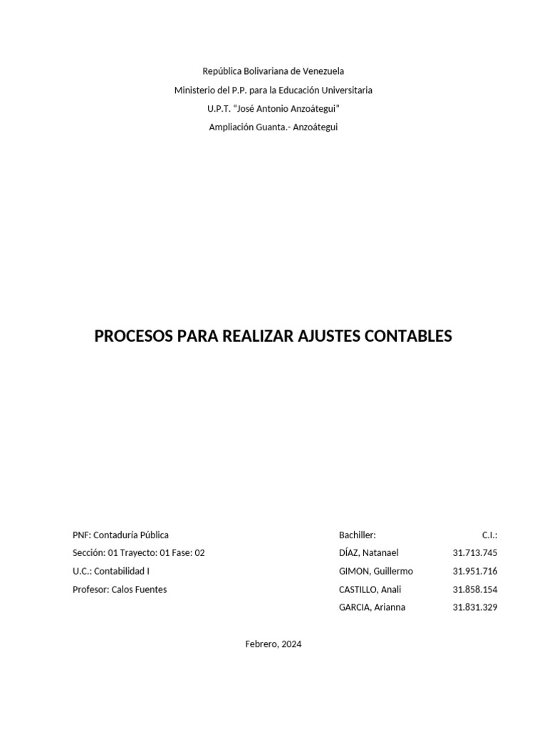 Ajustes Contables | PDF | Contabilidad | Estado financiero