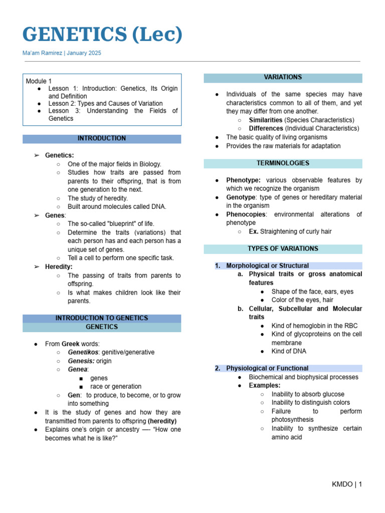 Introduction to Genetics and Variation | PDF | Genetics | Heredity