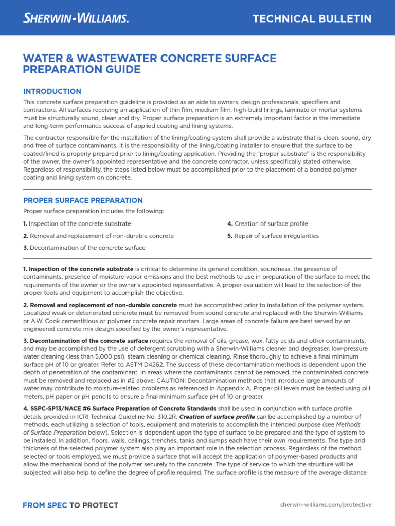 Water Wastewater Concrete Surface Preparation Sherwin Williams | PDF ...