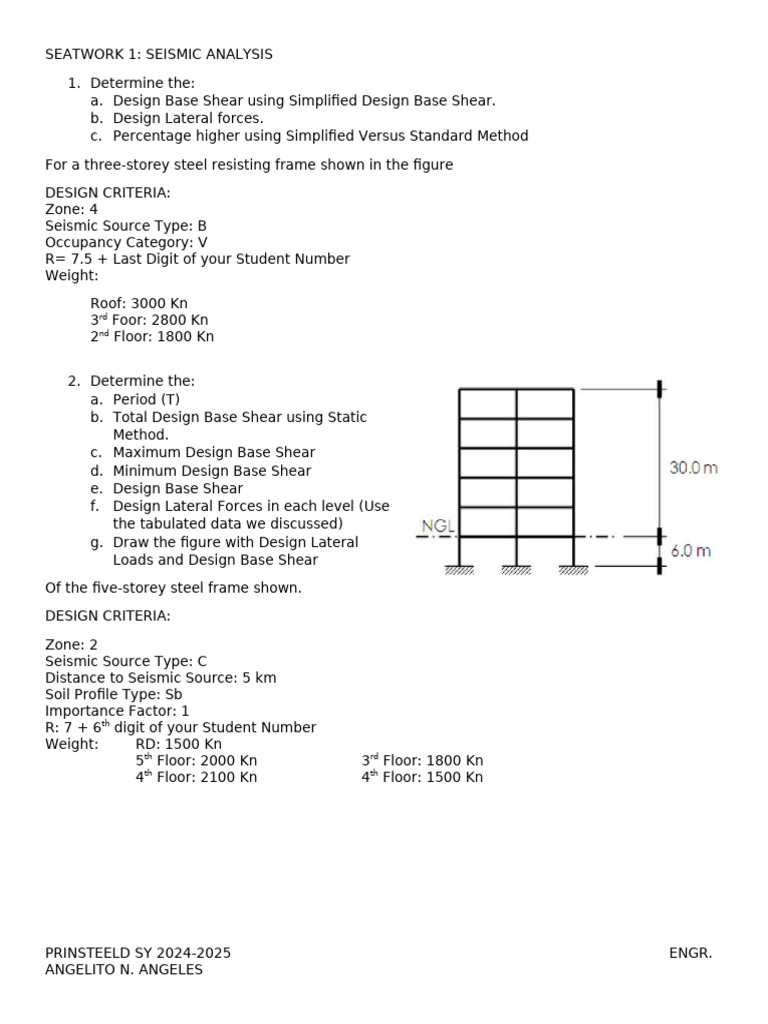SEATWORK 1 Seismic Analysis | PDF