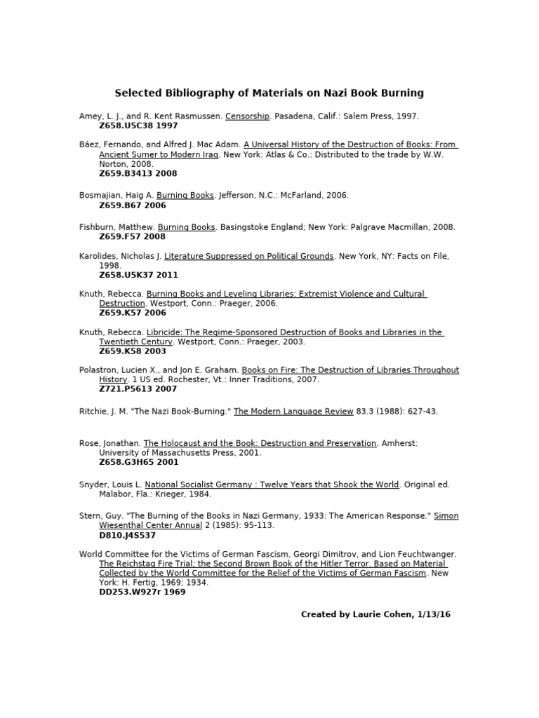 Nazi Book Burning: Selected Bibliography | PDF