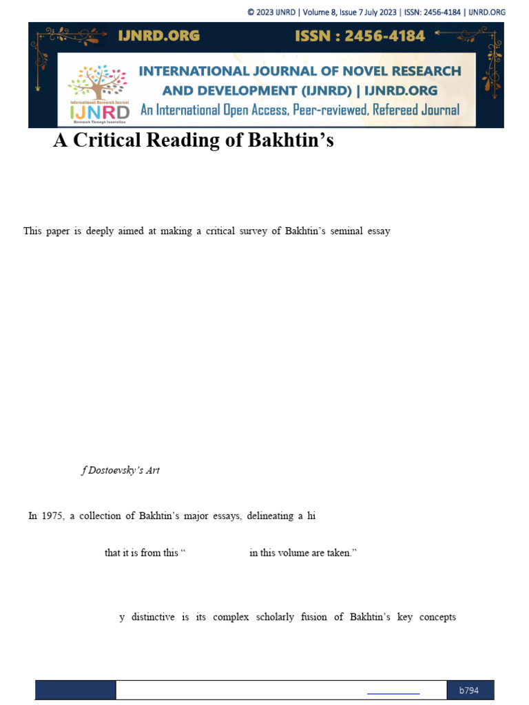 Bakhtin's Epic and Novel: A Critical Analysis | PDF | Liberal Arts ...