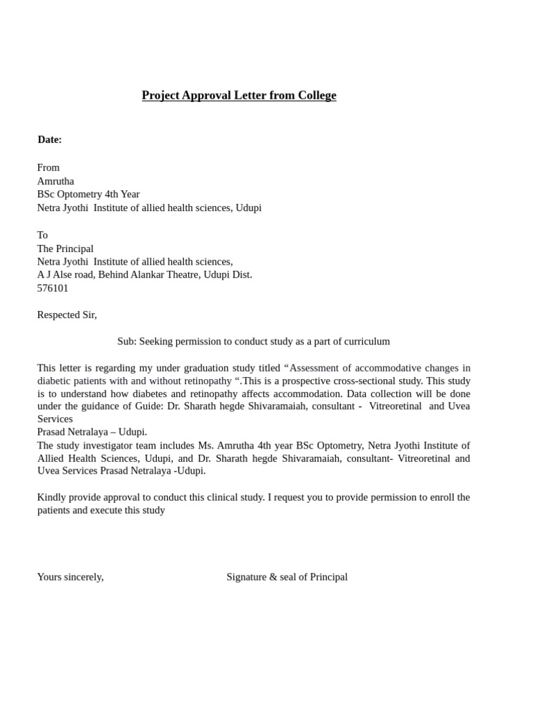 Project Approval Letter From College. Amrutha | PDF