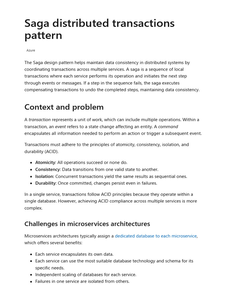 Saga Pattern - Azure Design Patterns - Microsoft Learn | PDF | Database ...