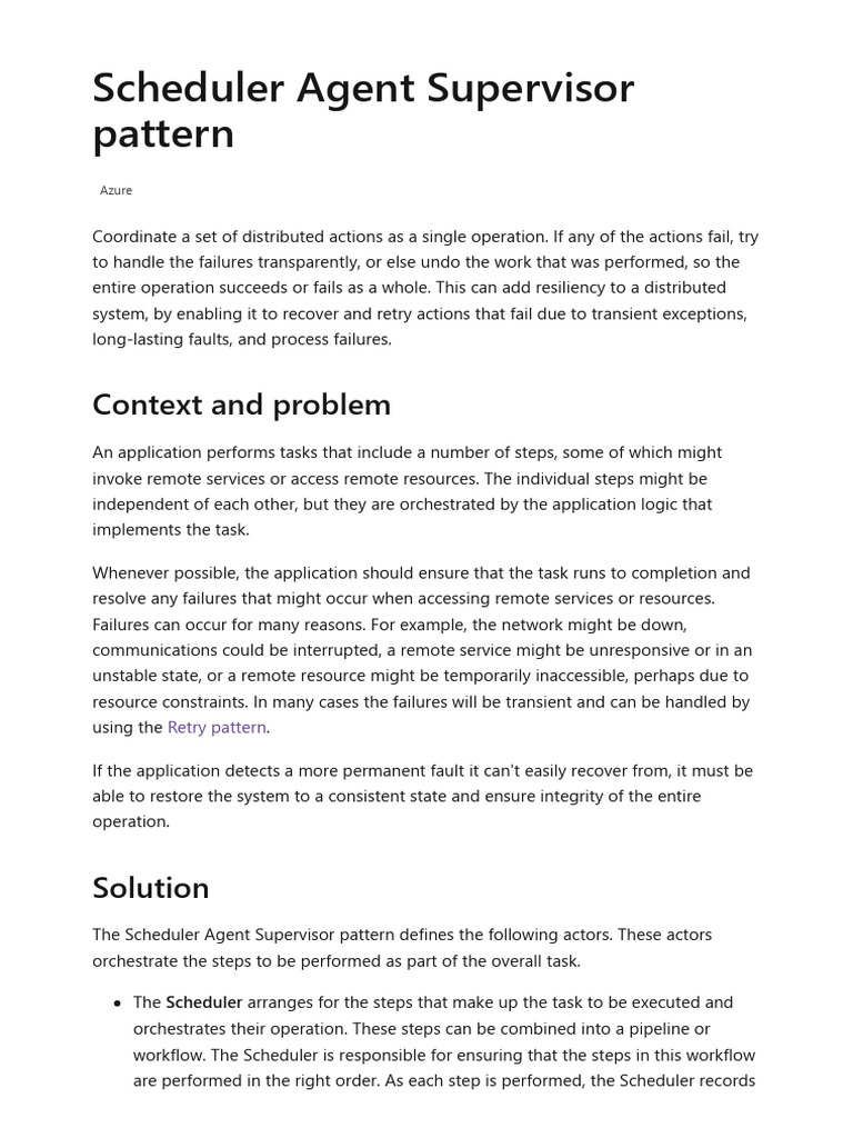 Scheduler Agent Supervisor Pattern - Azure Architecture Center - Microsoft Learn | PDF ...