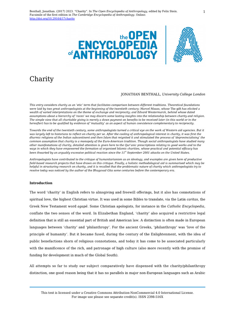 jonathan_benthall-2017-charity-cea | PDF | Altruism | Charitable Organization