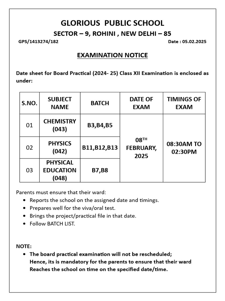 Class XII Board Practical Exam Notice | PDF