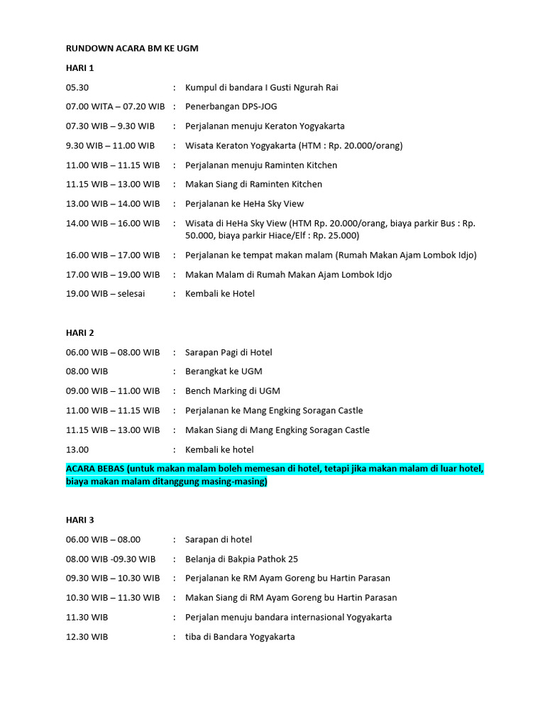 Revisi - Rundown Acara BM Ke Ugm | PDF