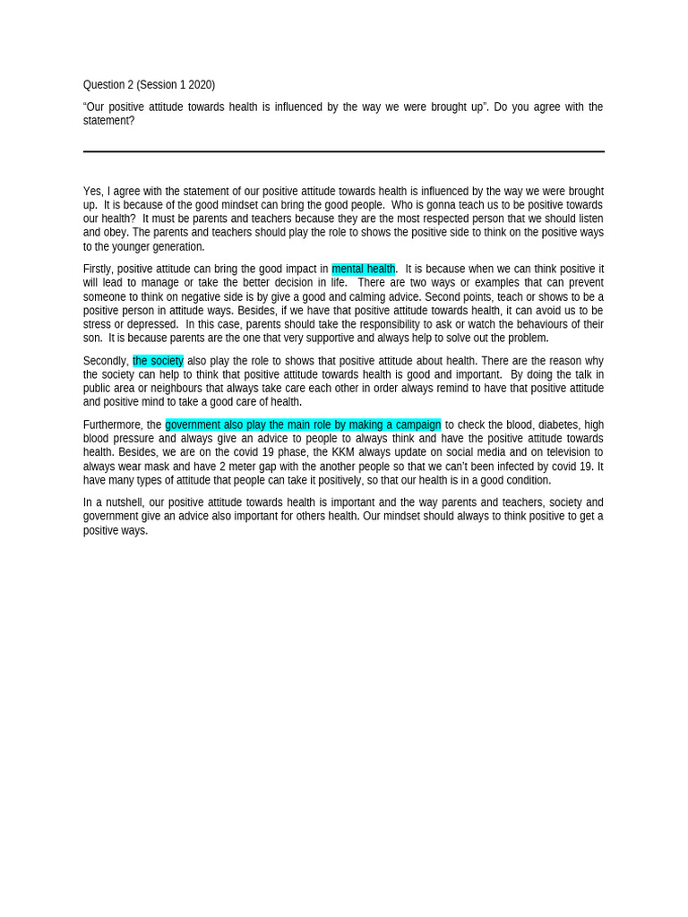 Influences on Positive Health Attitude | PDF