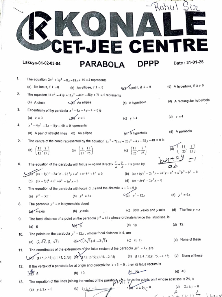 Parabola DPP Answer Key | PDF