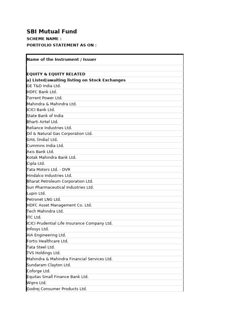 SBI Long Term Equity Fund Portfolio | PDF | Securities (Finance ...