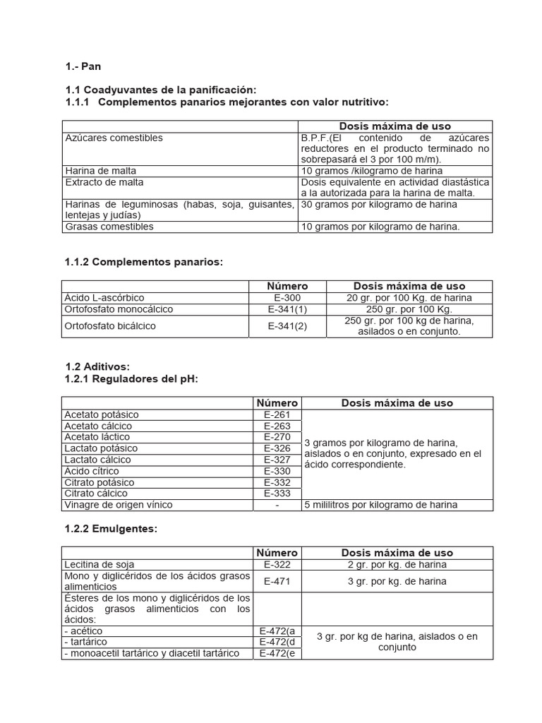 Complementos Panarios y Aditivos Del Pan | PDF | Panes | Compuestos ...