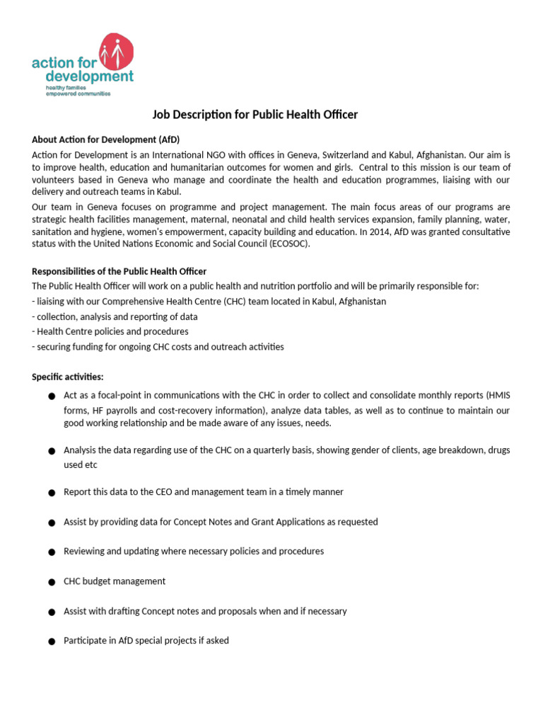 Job Description Public Health Officer | PDF | Public Health