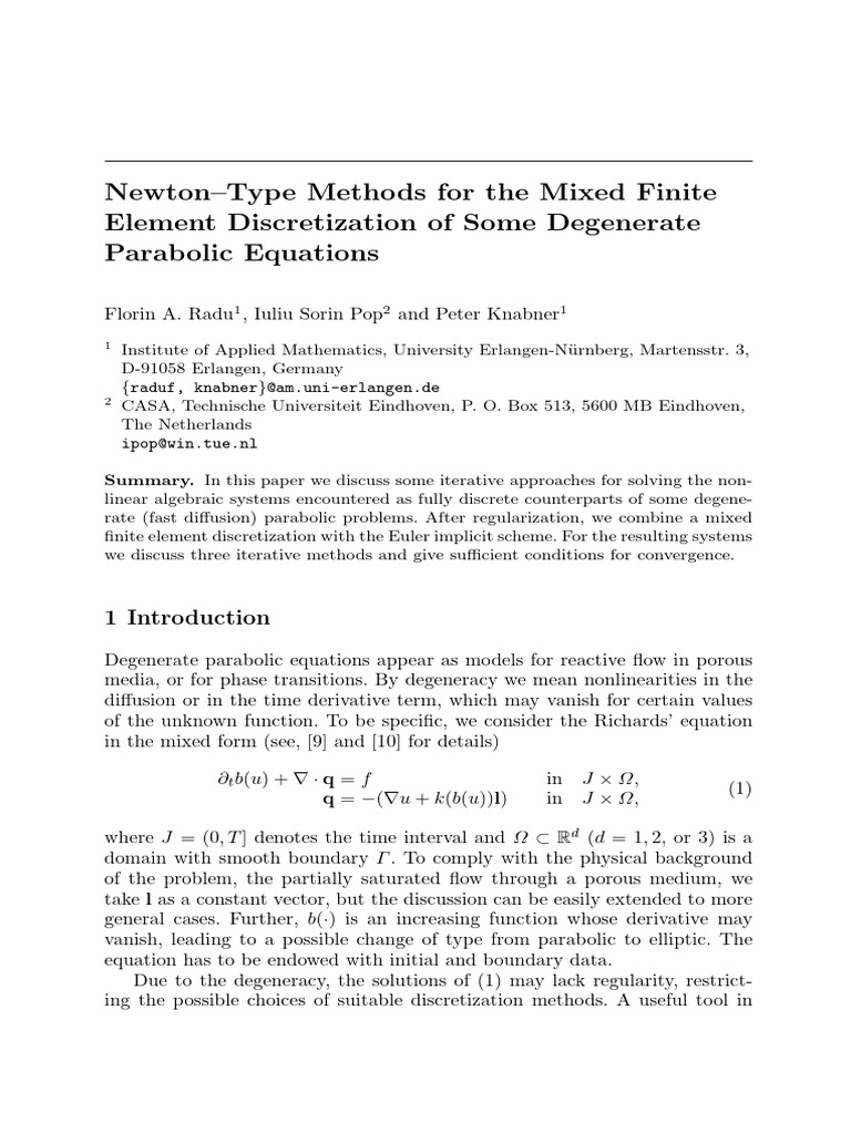 Newtontype Methods For The Mixed Finite Element Discretization o | PDF ...