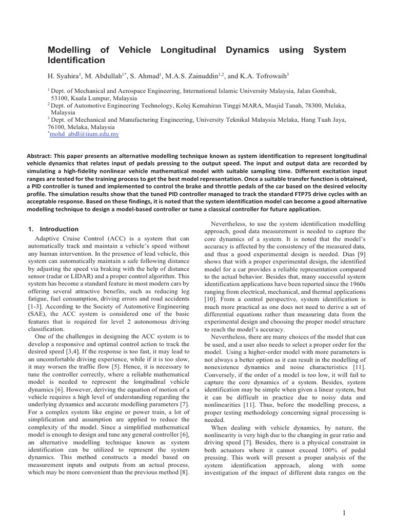 Modelling of Vehicle Longitudinal Dynamics Using System Identification | PDF | Control Theory ...