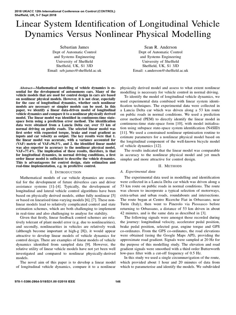 Linear System Identification of Longitudinal Vehicle Dynamics Versus Nonlinear Physical ...
