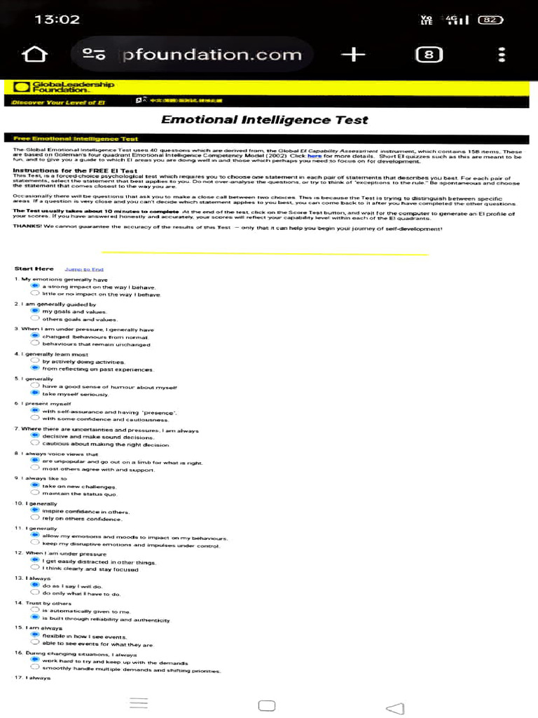 Free Emotional Intelligence Test Guide | PDF | Emotional Intelligence ...