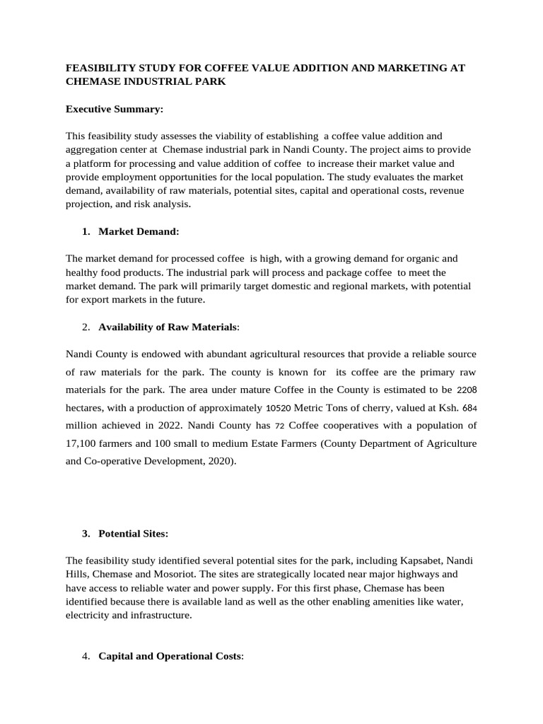 Feasibility Study For Coffee Value Addition and Marketing at Chemase ...