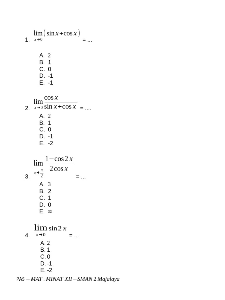 Limit and Derivative Problems for XII | PDF
