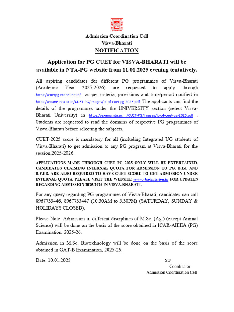 CUET pg 2025-26 Notice for registration | PDF