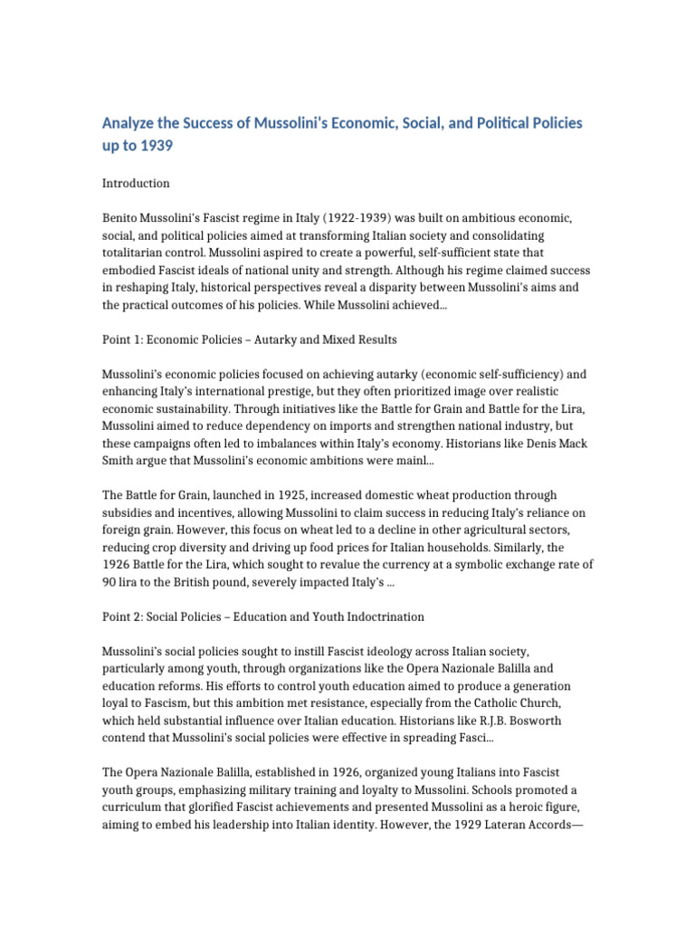 Mussolini_Essay_and_IB_Rubric | PDF | Benito Mussolini | Fascism