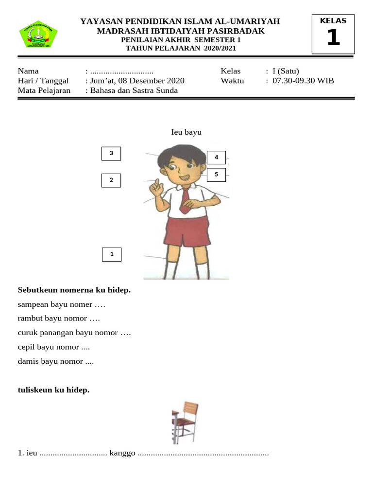 Soal Latihan PAS B. Sunda Kls 1 | PDF