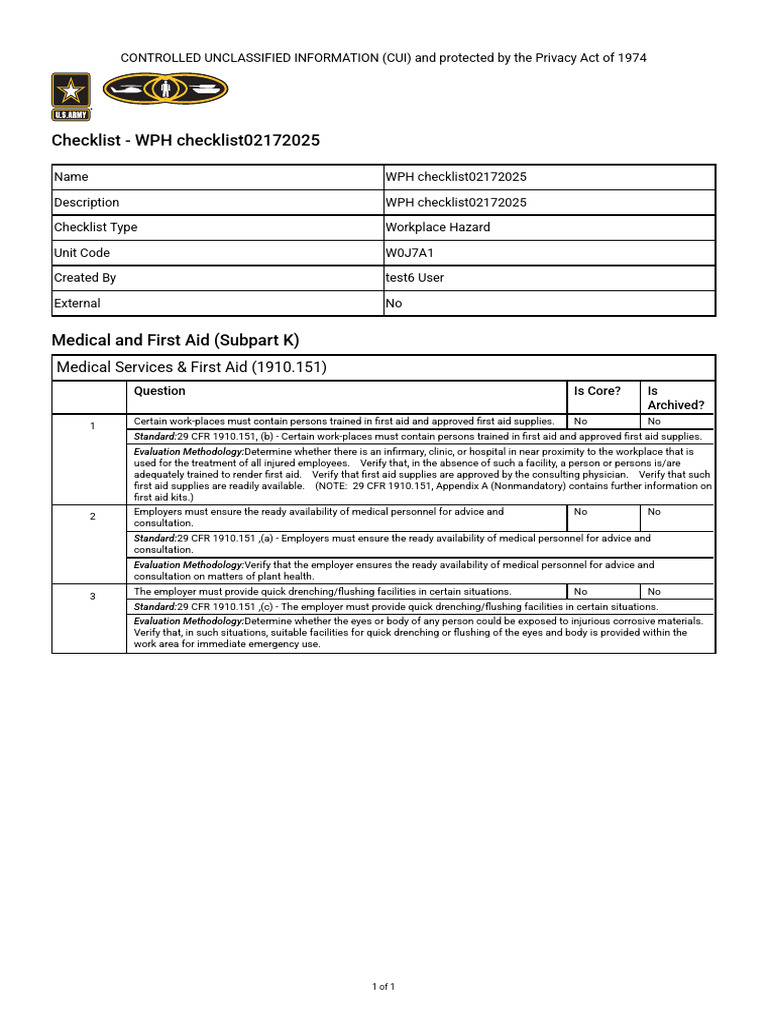 WPH checklist02172025 | PDF | First Aid | Health Care
