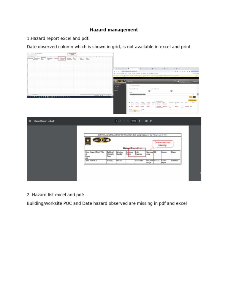 1.hazard Report Excel and PDF: Date Observed Column Which Is Shown in ...
