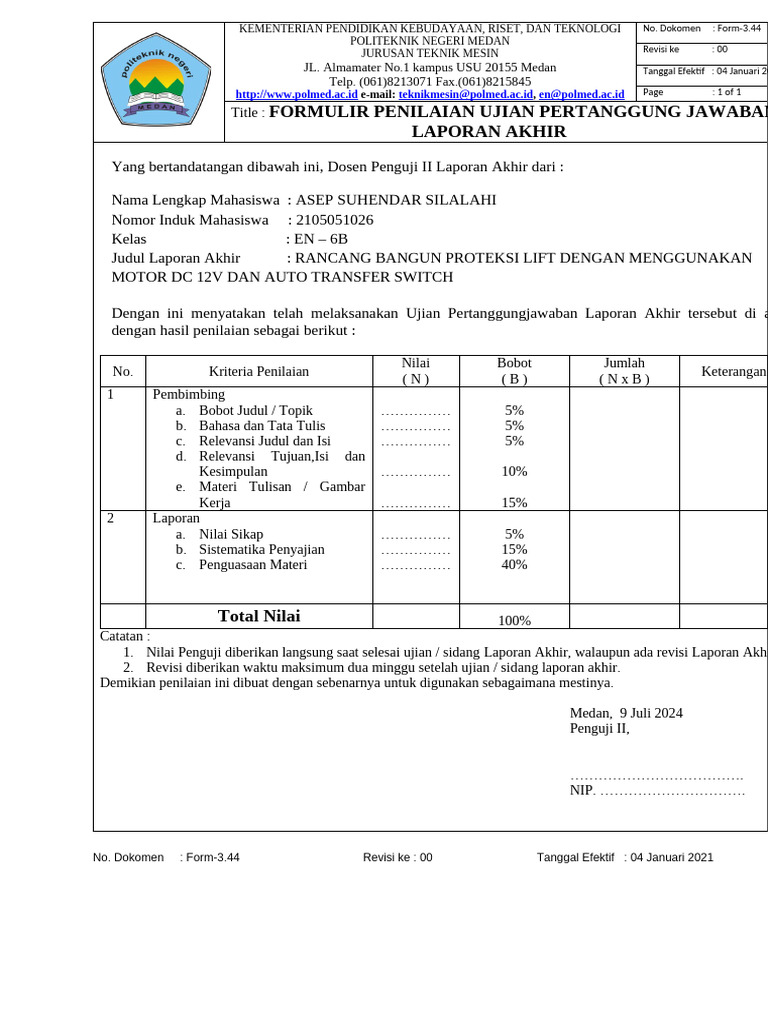 Form Penilaian Penguji II (1) | PDF