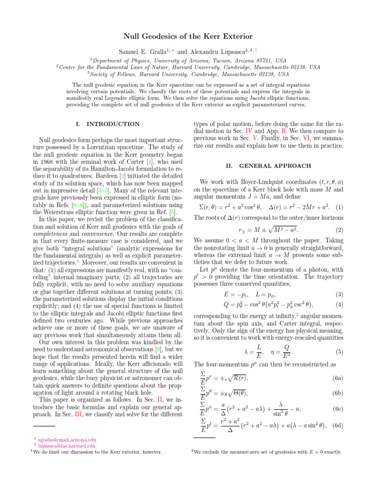 Null Geodesics of The Kerr Exterior: IV B V VI | PDF | Integral | Equations