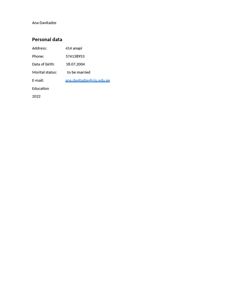Personal Data: Ana Davitadze | PDF