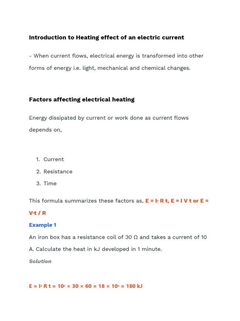 Introduction to Heating Effect of an Electric Current | PDF ...