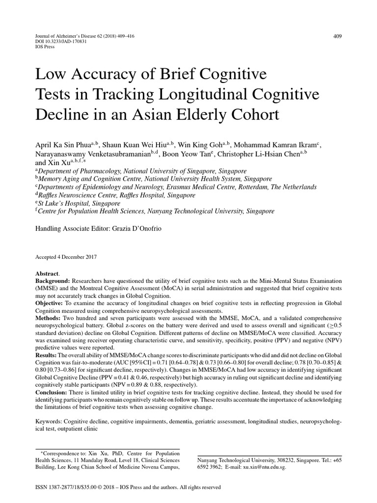 Low Accuracy of Brief Cognitive | PDF | Dementia | Receiver Operating Characteristic