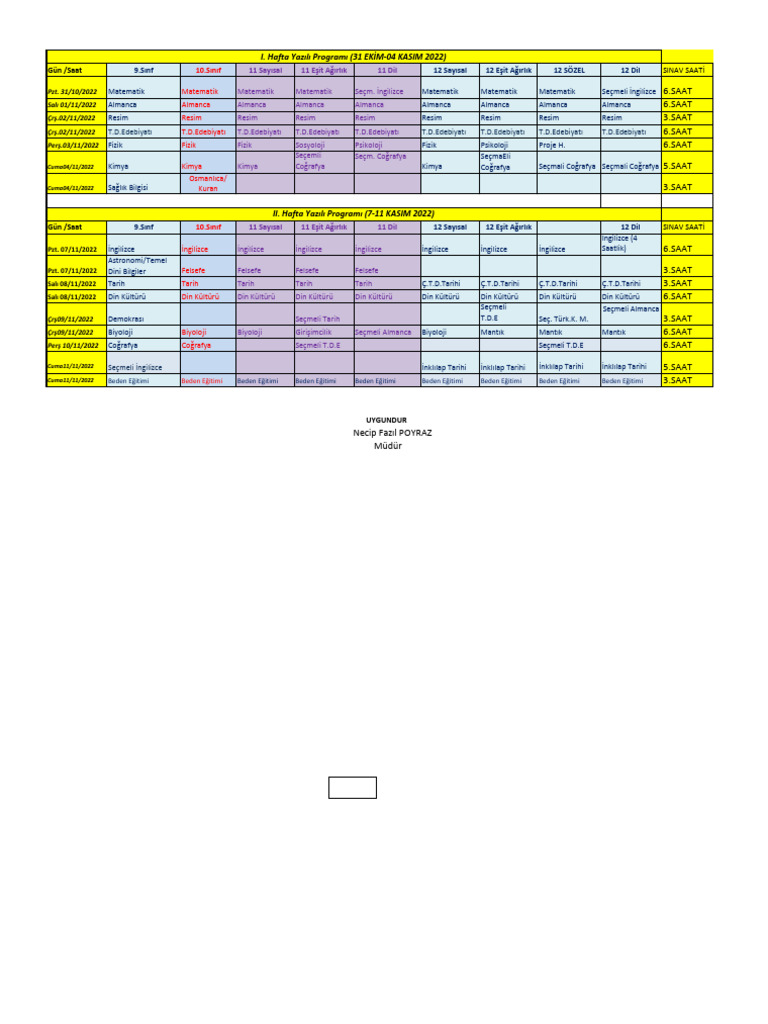2022-23-1 Don 1 Yazl Sinav-Tarh-1 | PDF