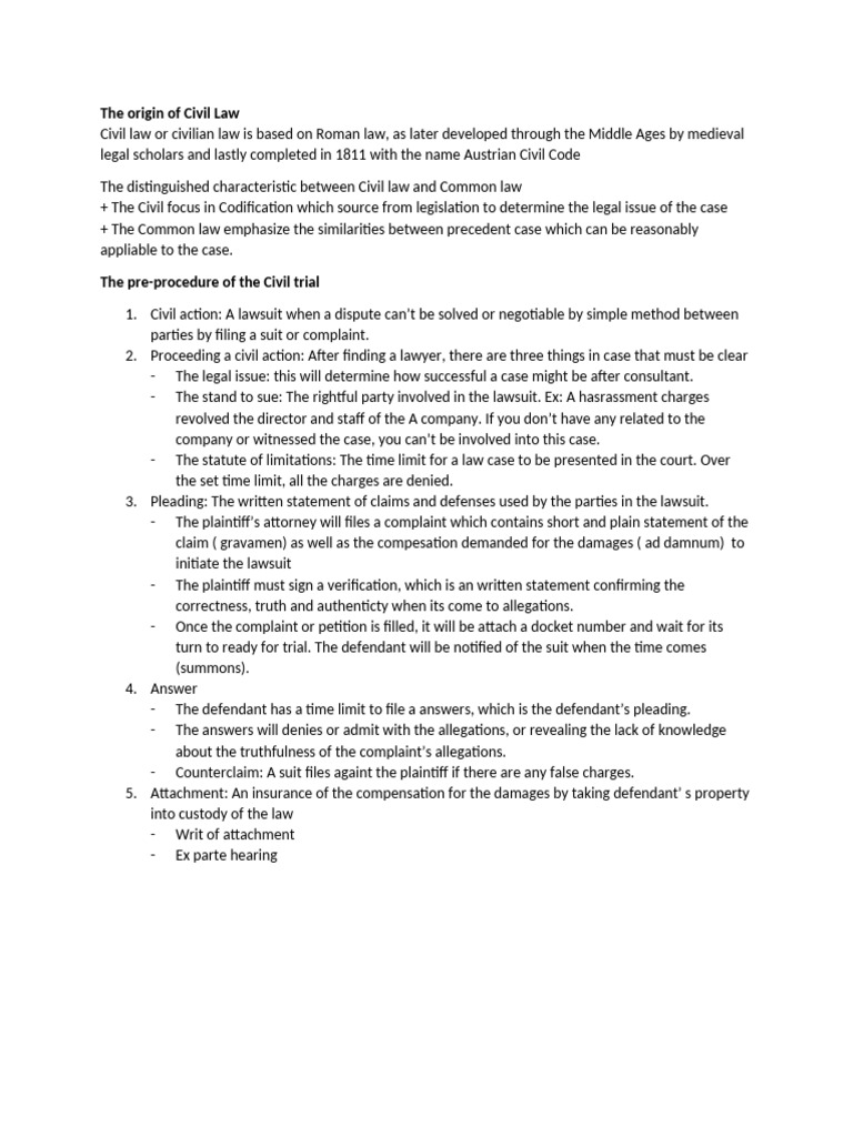 Civil Law or Civilian Law Is Based On Roman Law | PDF | Lawsuit | Complaint