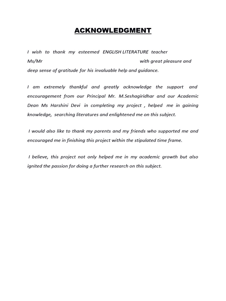 English Literature Acknowledgement - XII | PDF
