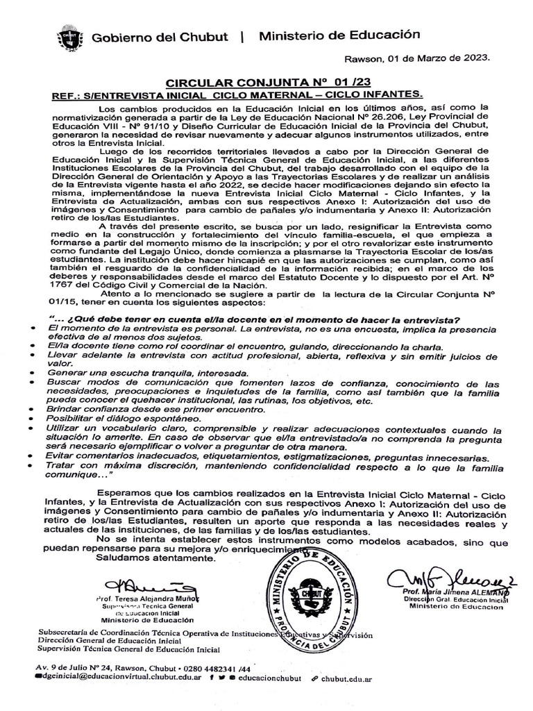 Circular Conjunta 01 23 | PDF | Educación de la primera infancia