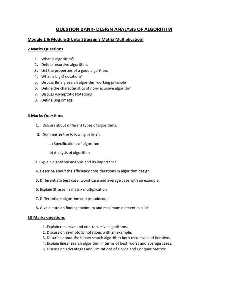 Question Bank Daa | PDF