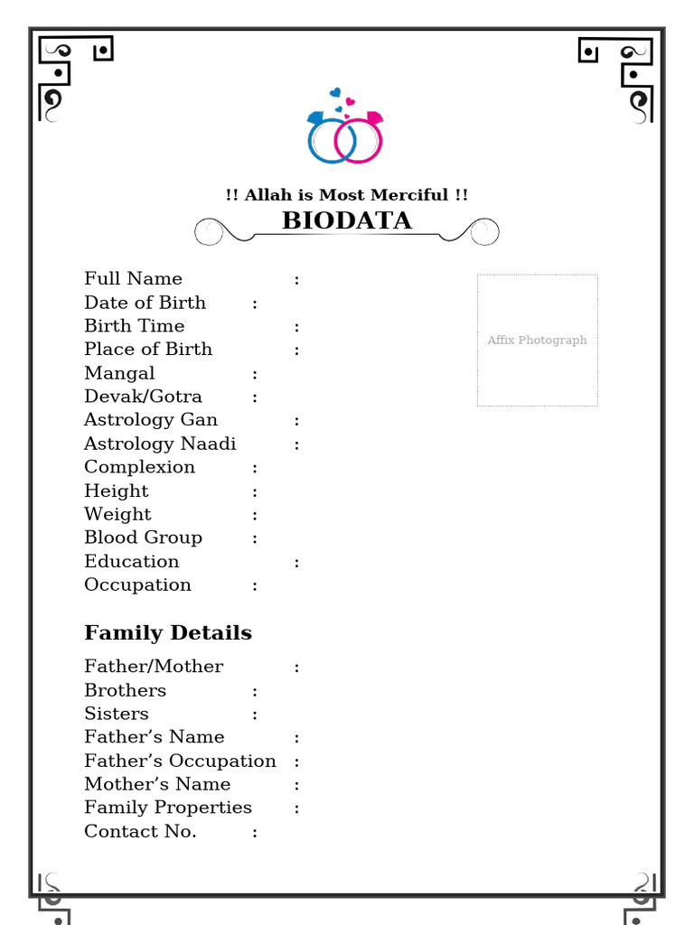 Matrimonial Biodata Format 03 | PDF