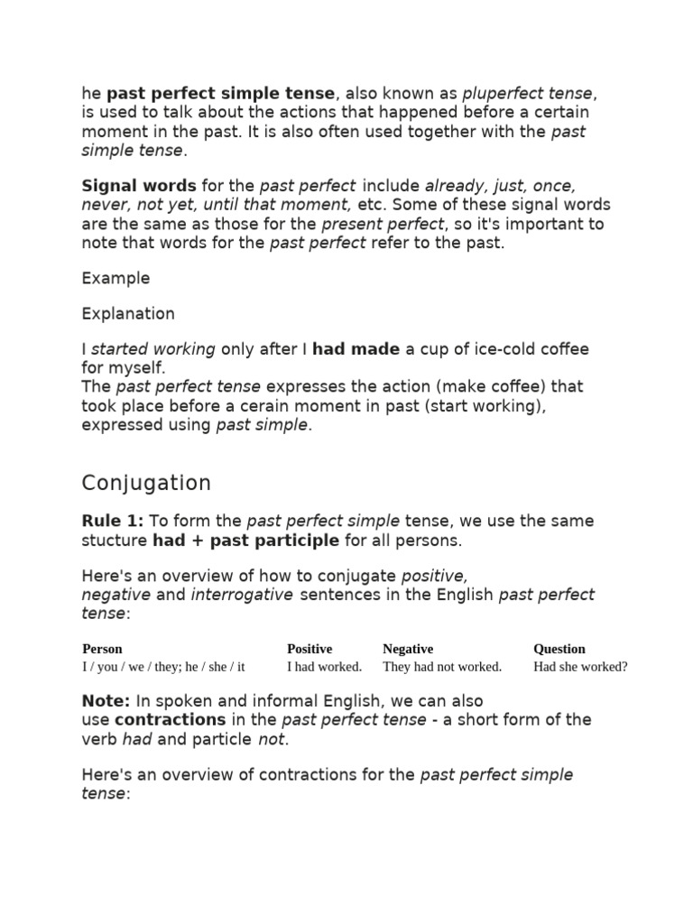 Past Perect Tense | PDF