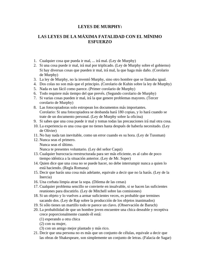 Leyes de Murphy y Corolarios | PDF | Experimentar
