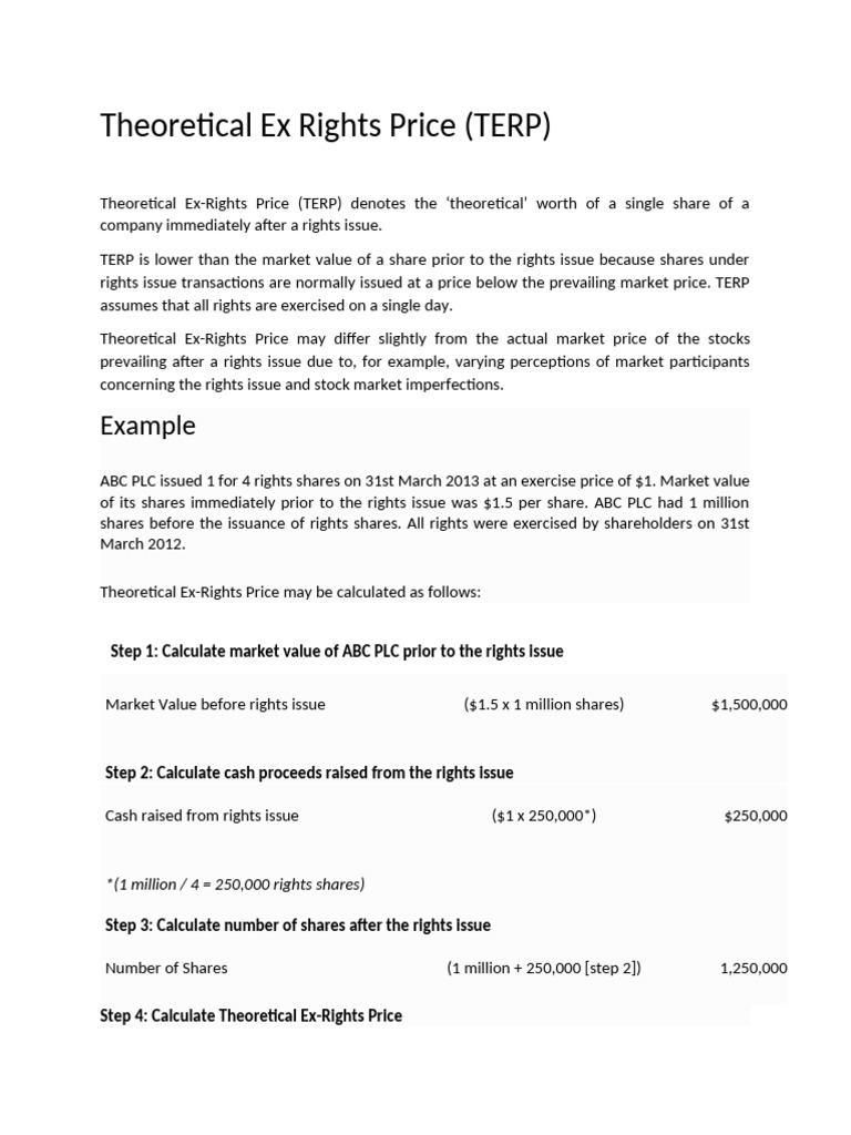 Theoretical Ex Rights Price (TERP) | PDF | Share (Finance) | Market ...