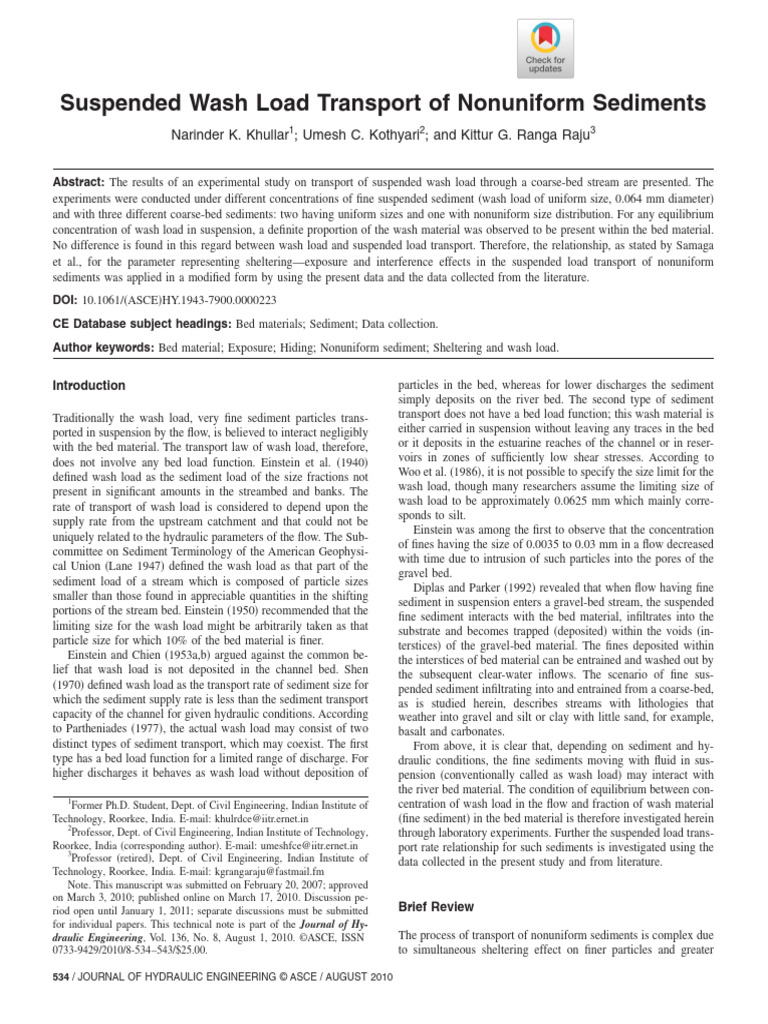 Kothyari Et Al 2010 Suspended Wash Load Transport of Nonuniform ...