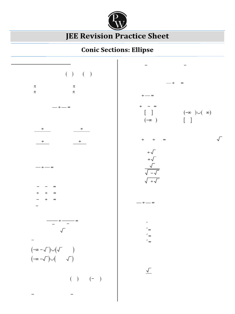 Conic Sections_ Ellipse _ Practice Sheet (Main) | PDF | Ellipse | Circle