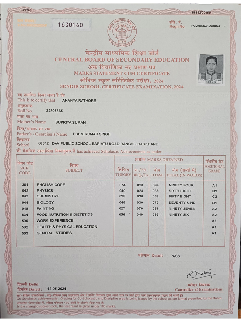 class 12th certificate cum marks sheet | PDF