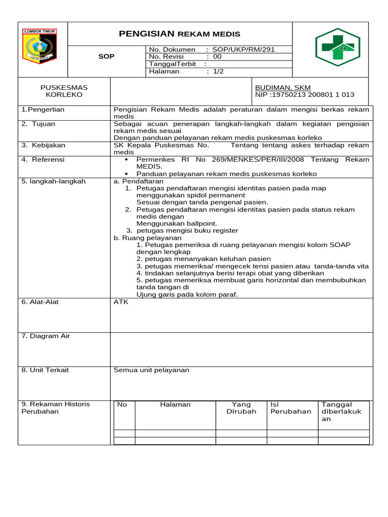 Sop Pengisian Rekam Medis | PDF