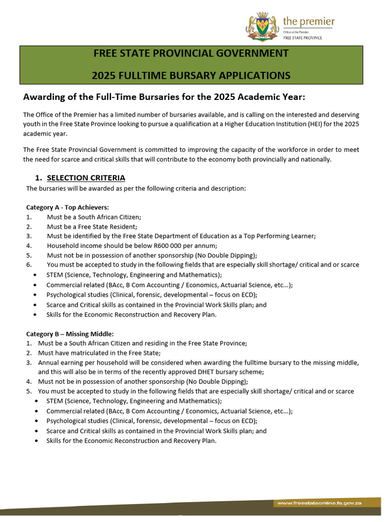 Free State 2025 Bursary Applications | PDF | Science, Technology ...