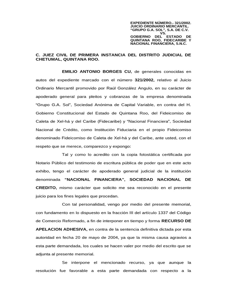 Apelacion Adhesiva-Modelo | PDF | Apelación | Caso de ley