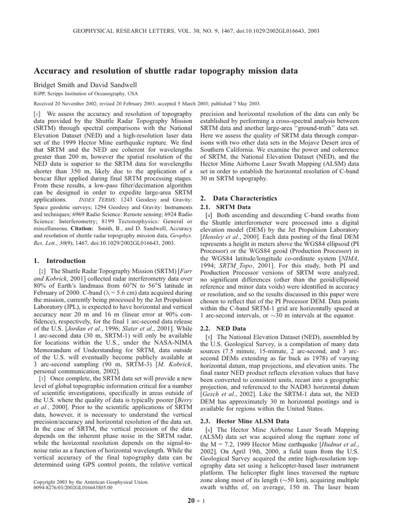 SmithSandwell2003_SRTM | PDF | Topography | Signal To Noise Ratio